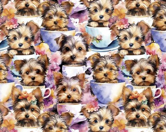 Pink Yorkie Fabric Yorkshire Terrier Coffee Cute Dogs by Petfriendly ...