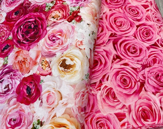 Pink Rose Fabric - Timeless Treasures- 100% Cotton Fabric - Bellerose ...