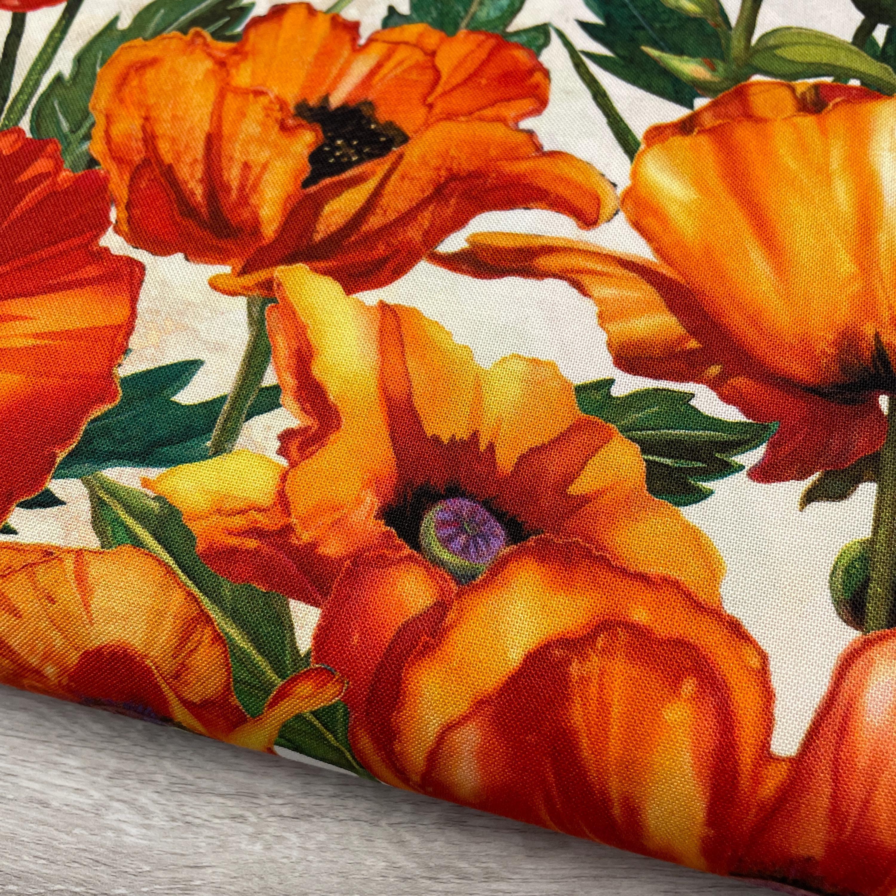 Northcott Poppy Flower Fabric - Packed Poppies on Cream - 100% Cotton ...