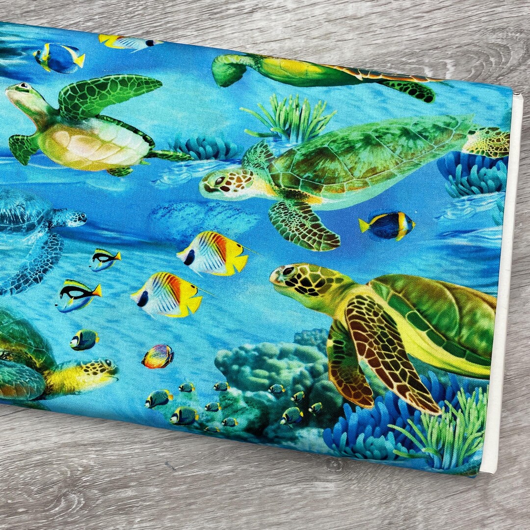 Realistic Sea Turtles Fabric - Deep Blue Sea Collection - Timeless ...