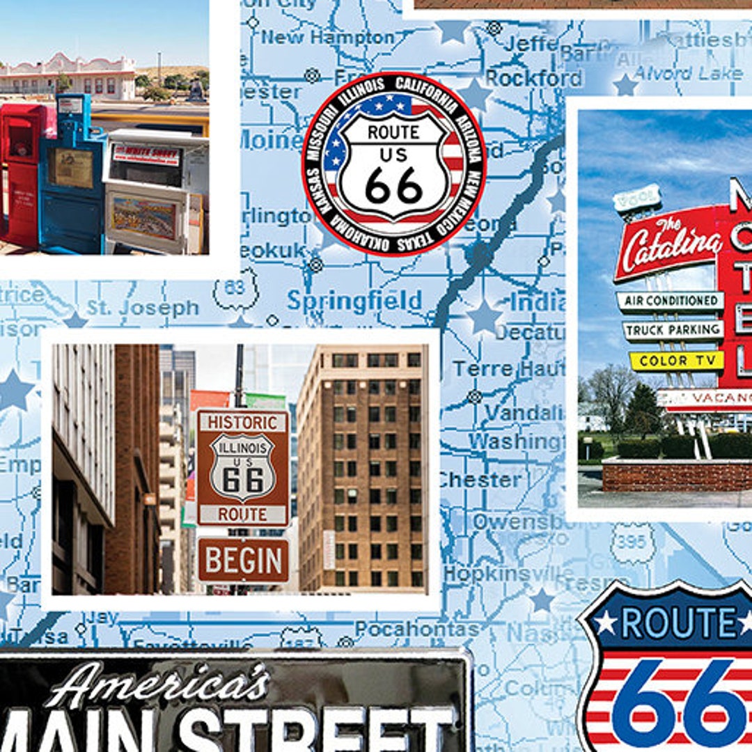 Route 66 Fabric American Landmarks 100% Cotton Kanvas Studios for ...
