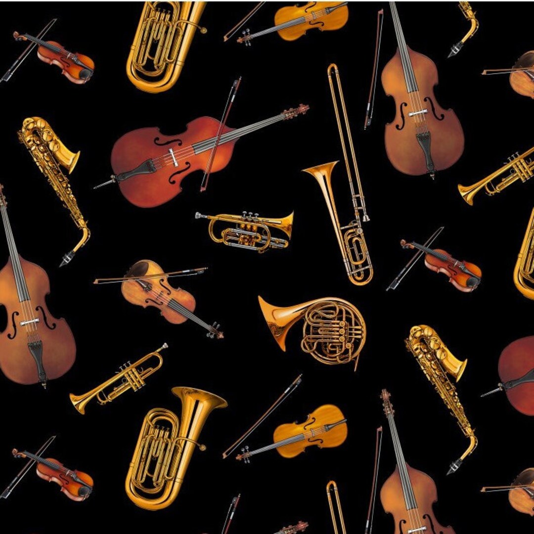Musical Instruments Fabric 100% Cotton Jazz Collection Elizabeth's ...