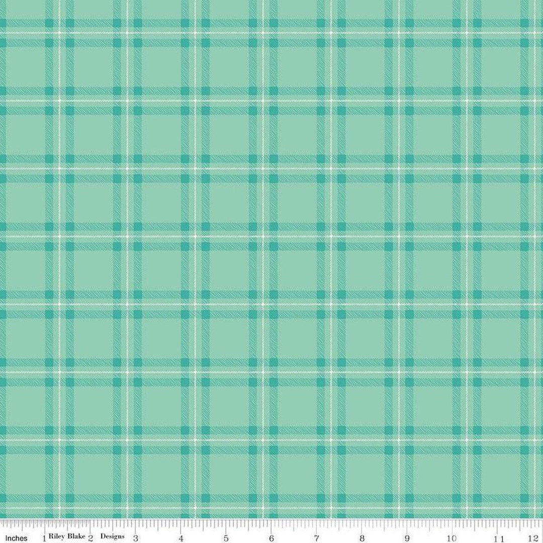 Teal Plaid Fabric by the Yard My Mind's Eye for Riley - Etsy