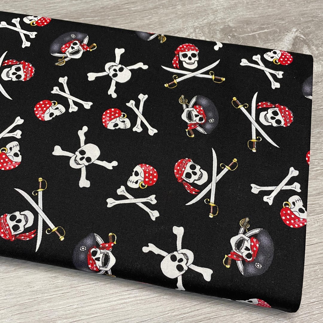 Pirate Fabric - 100% Cotton Fabric - Pirate Ship Theme Material - Skull ...