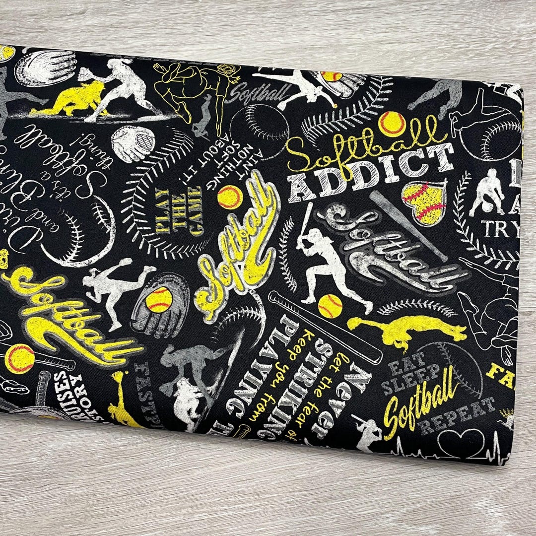 Girl's Softball Text Fabric - 100% Cotton Fabric From Timeless ...