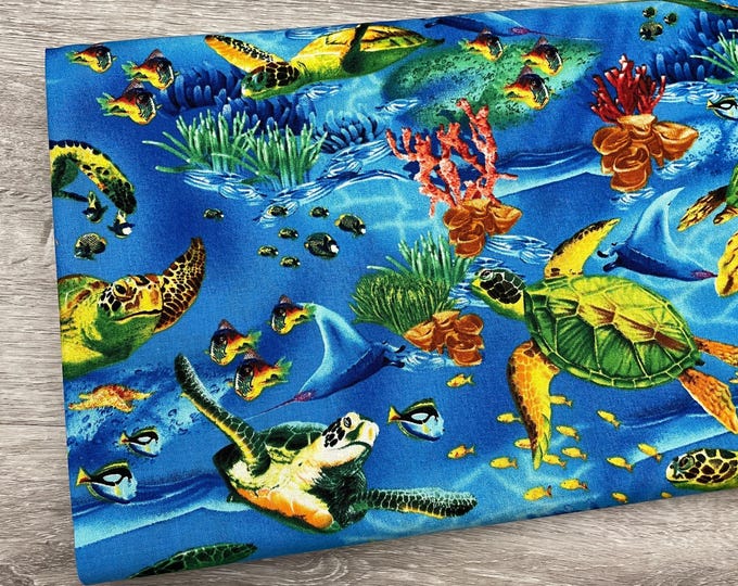 Sea Turtle Fabric by the Yard - Deep Blue Sea - MICHAEL-C6154 ...