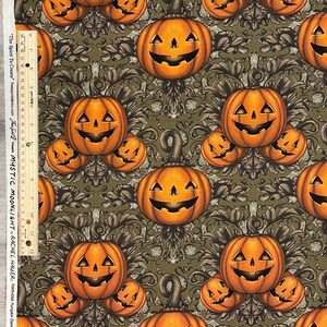 Halloween Fabric - Pumpkin Damask - Olive - 100% Cotton - Freespirit ...