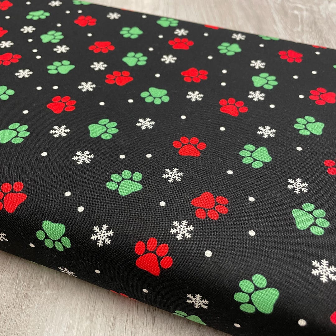 Paw Print Fabric - Christmas Holidays - 100% Cotton - Dog Paw Cat Paw ...