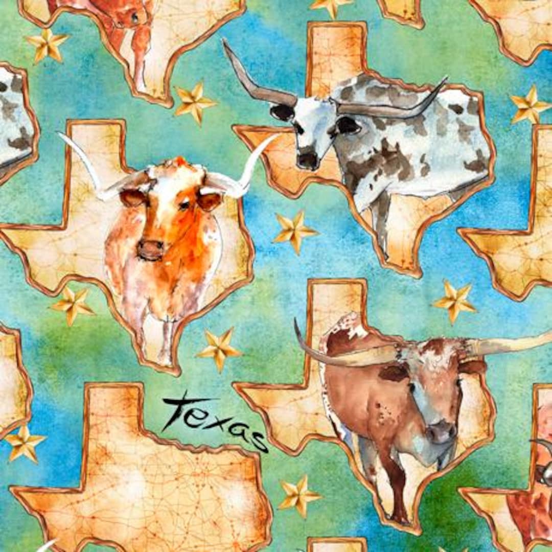 Texas Longhorn Fabric QT Fabrics 100% Cotton State Pride Cattle State ...