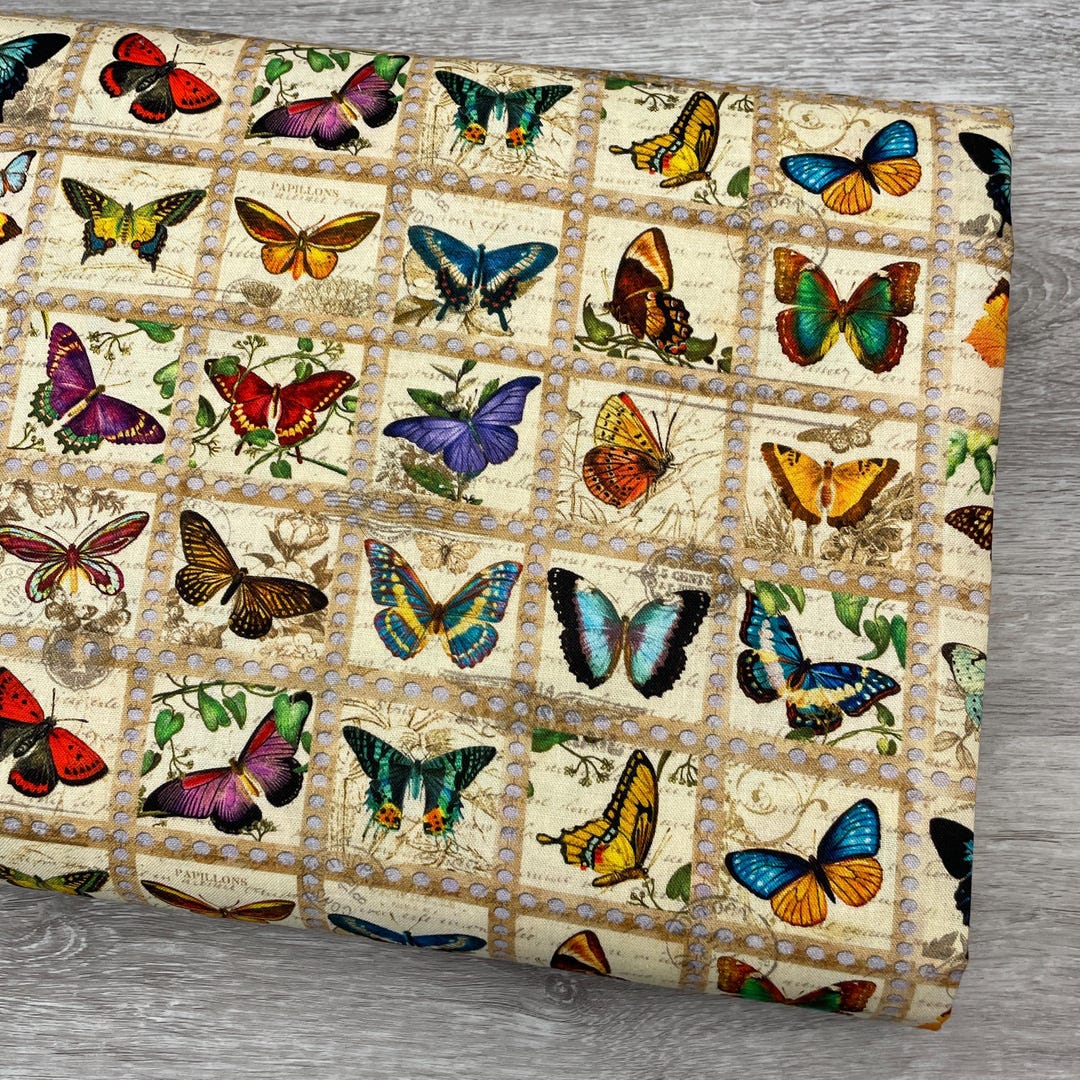 Butterfly Stamp Fabric - Robert Kaufman Library of Rarities - 100% ...