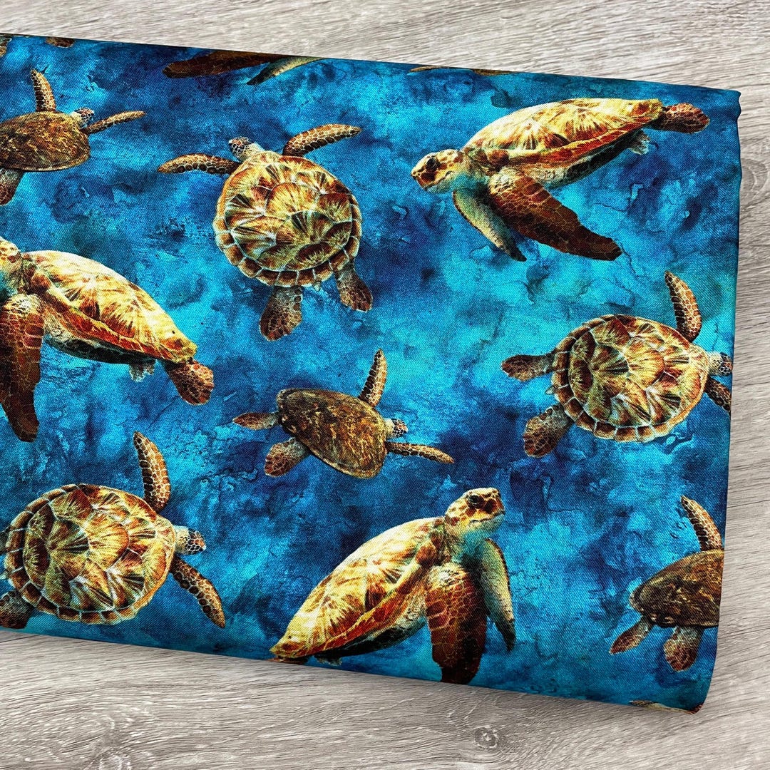 Sea Turtle Fabric - V5258-61-turquoise - Tides of Color - Hoffman - 100 ...