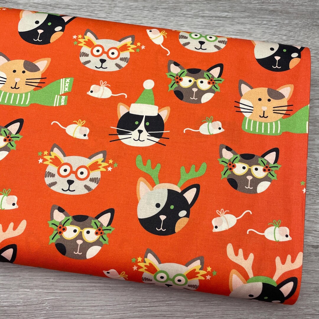 Christmas Cat Fabric - 100% Cotton Quilting Fabric - Cat Masquerade by ...
