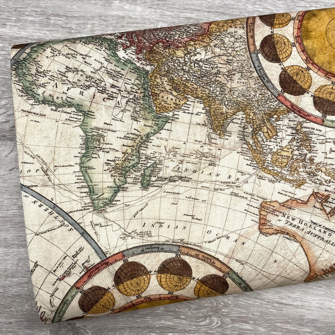 World Map Fabric - Robert Kaufman Library of Rarities - 100% Cotton ...