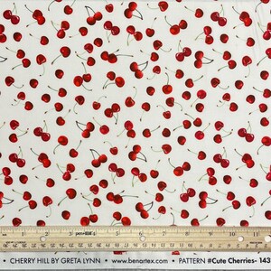 Cherry Fabric - Cute Cherries White - 100% Cotton - Kanvas Studios for ...