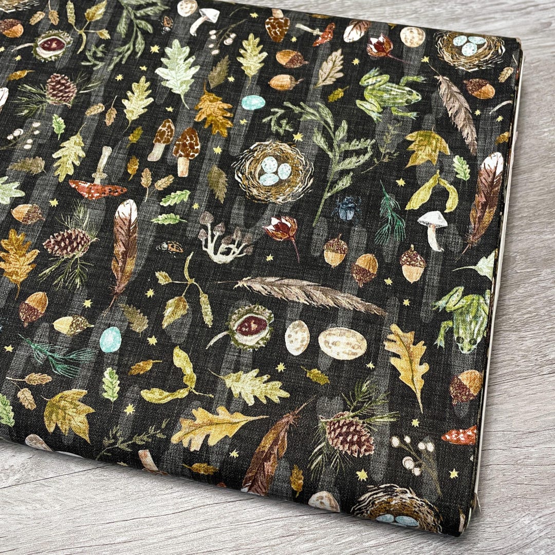 Bird Fabric Autumnity Digital Nature Trail Dark Black Clothworks 100% ...