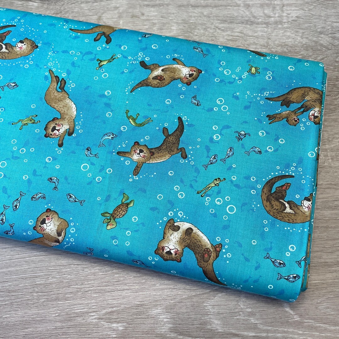 Otter Fabric River Romp Henry Glass 100% Cotton Sea Life Underwater ...