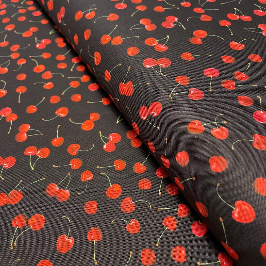 Cherry Fabric - Cute Cherries Black - 100% Cotton - Kanvas Studios for ...