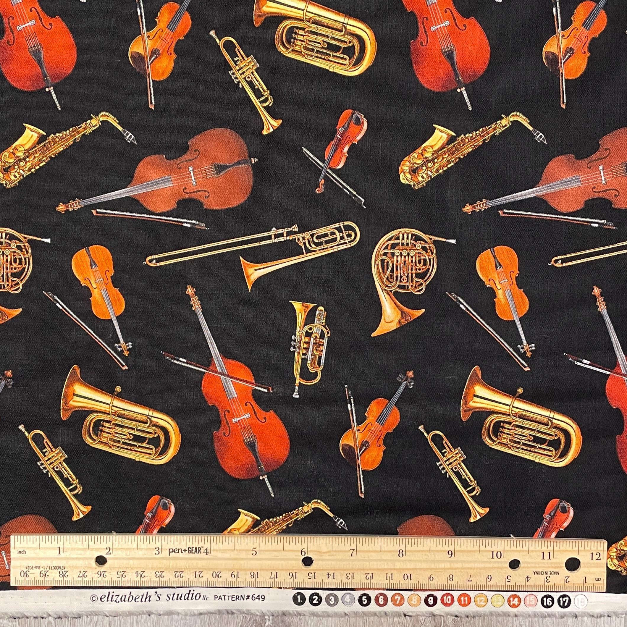 Musical Instruments Fabric - 100% Cotton - Jazz Collection - Elizabeth ...