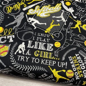 Girl's Softball Text Fabric - 100% Cotton Fabric From Timeless ...