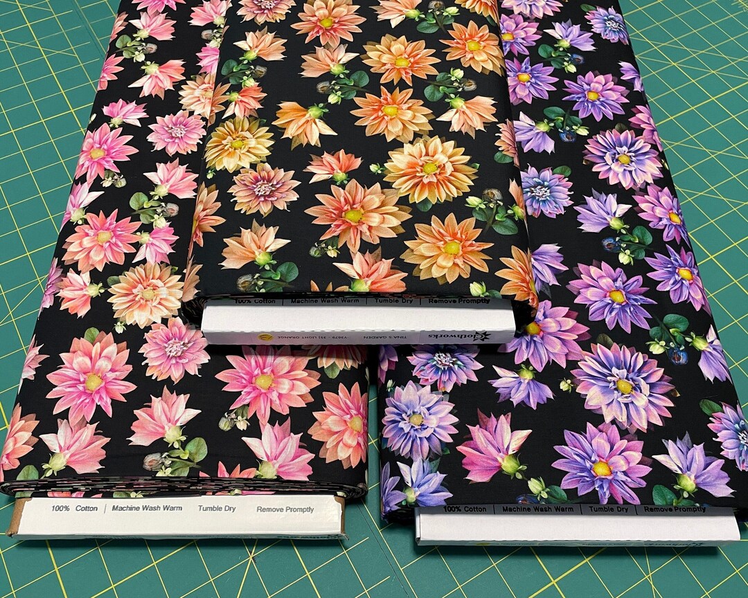 Dahlia Floral Fabric - 100% Cotton - Tina's Garden Collection for ...