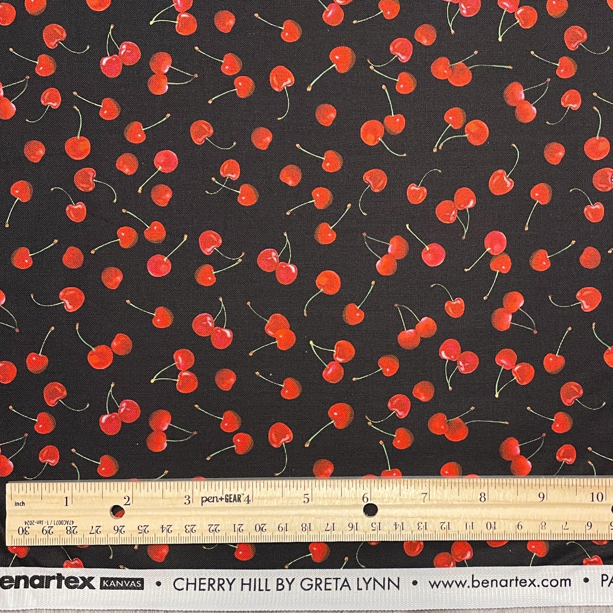 Cherry Fabric - Cute Cherries Black - 100% Cotton - Kanvas Studios for ...