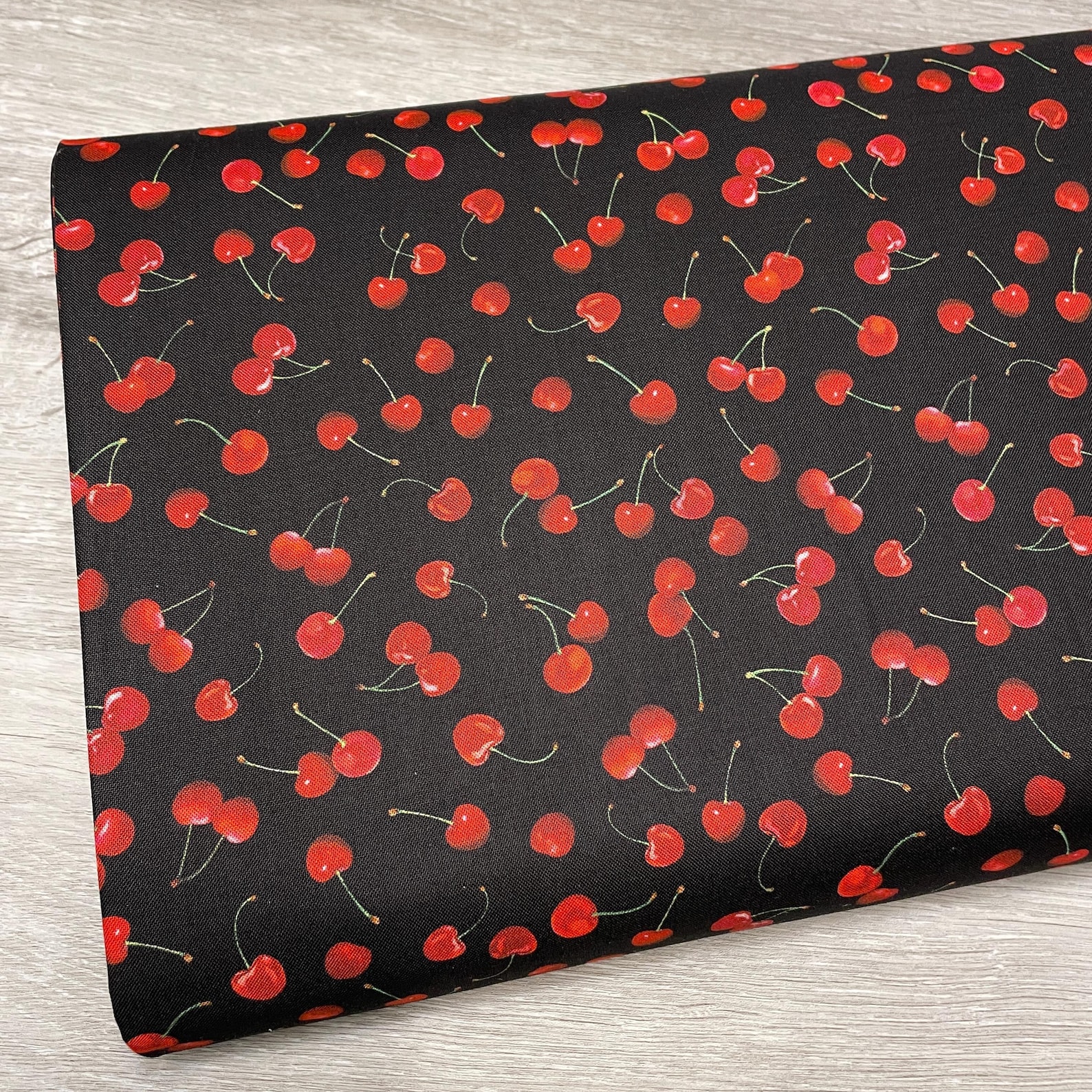 Cherry Fabric - Cute Cherries Black - 100% Cotton - Kanvas Studios for ...
