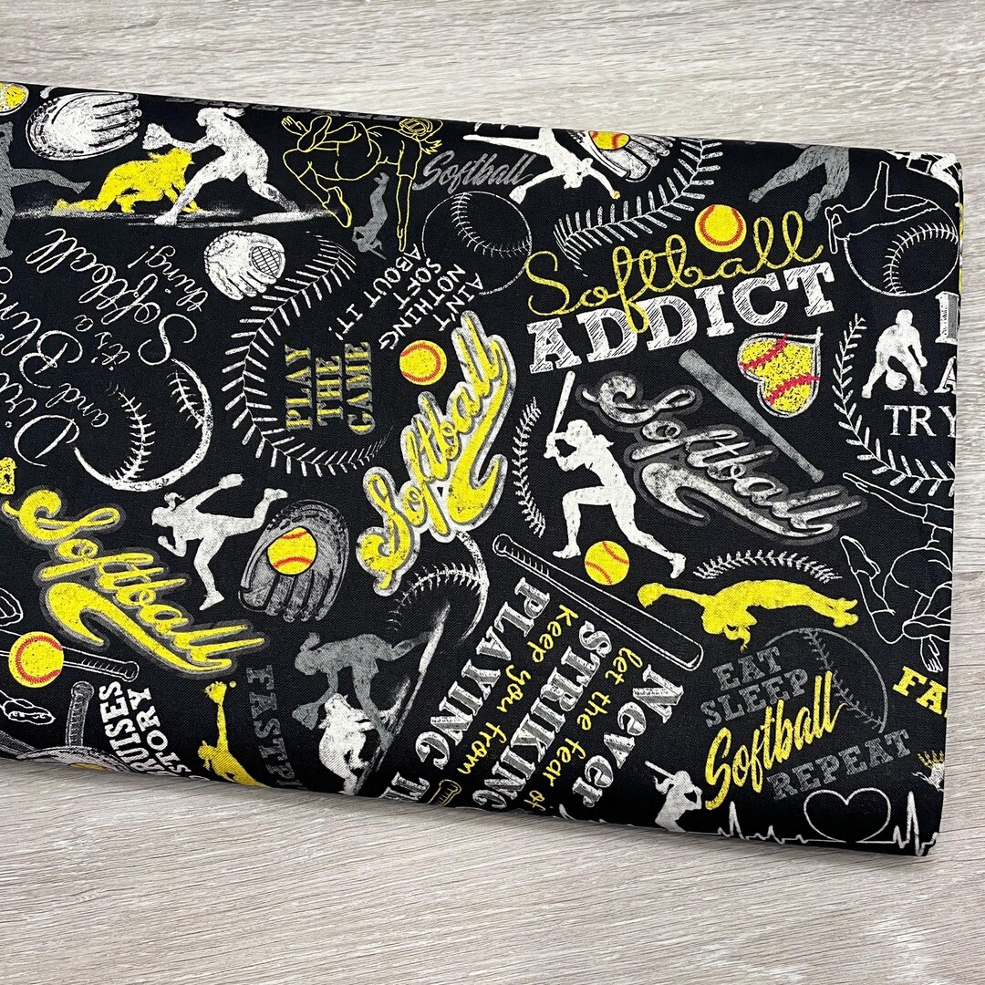 Girl's Softball Text Fabric - 100% Cotton Fabric From Timeless ...