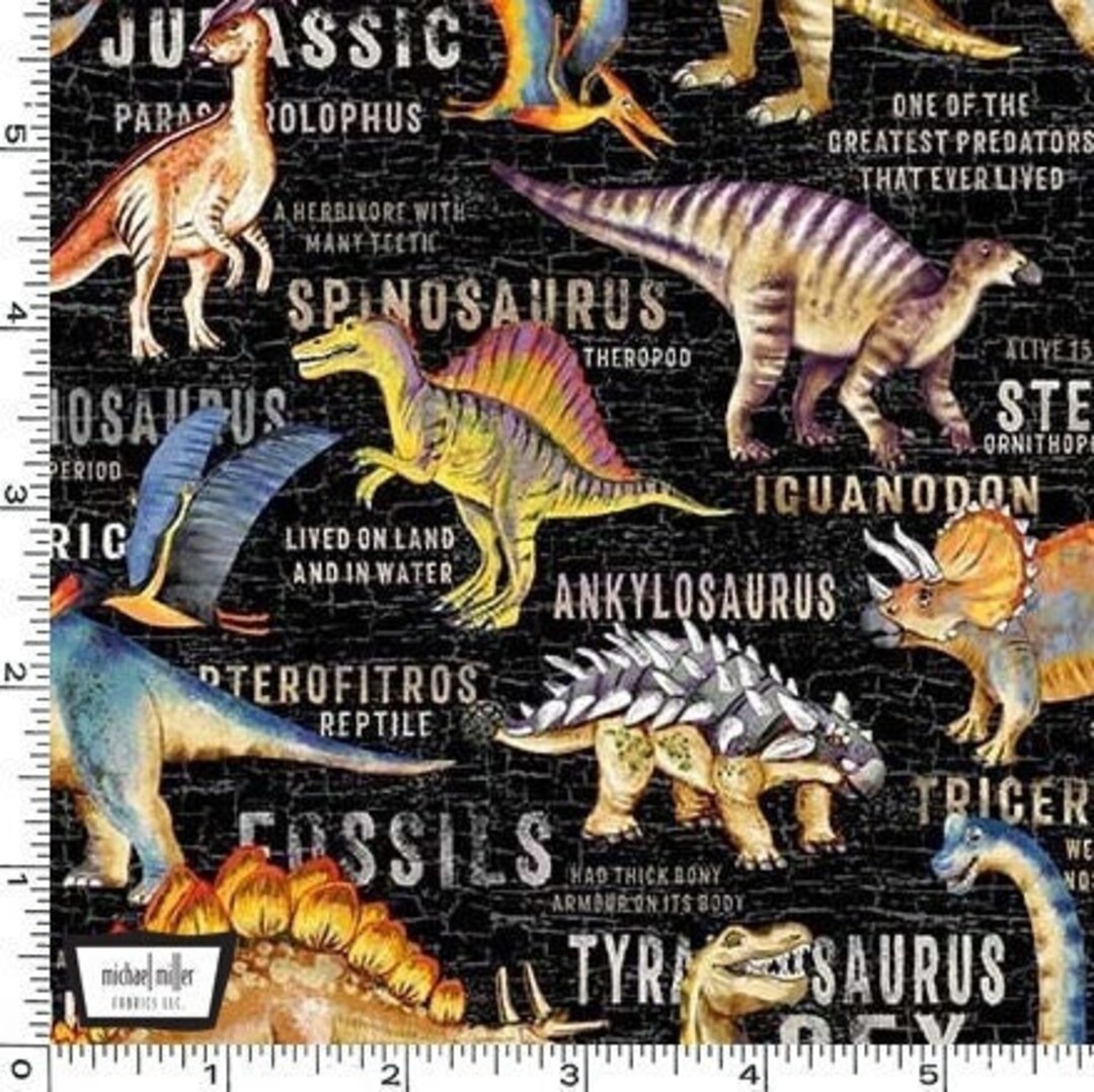 Dinosaur Fabric by the Yard Dinosaur Land Black Michael Miller ...
