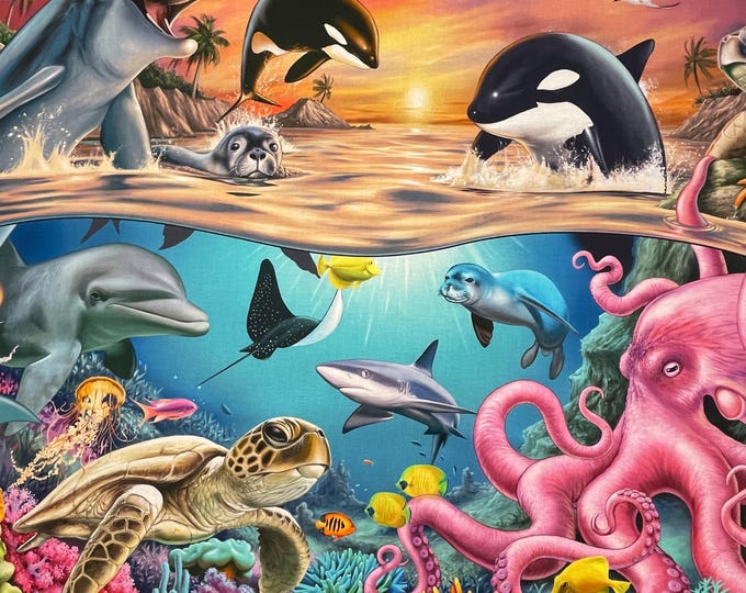 Beach Panel Aqua Seas at the Dunes Fabric Panel Measures 36 X 44 100% ...