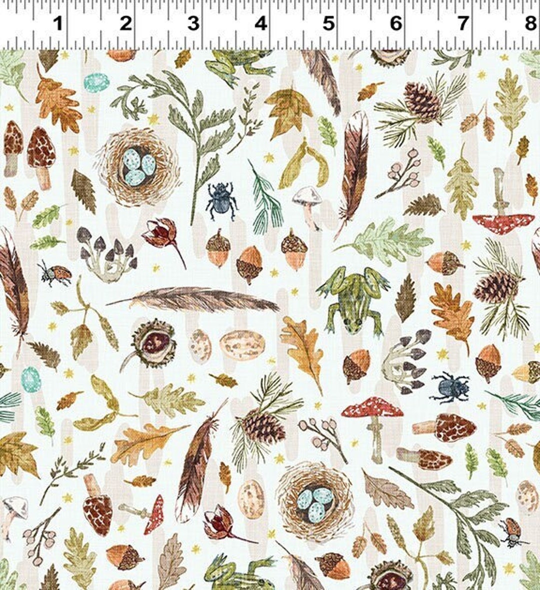 Bird Fabric Autumnity Digital Nature Trail White Clothworks 100% Cotton ...
