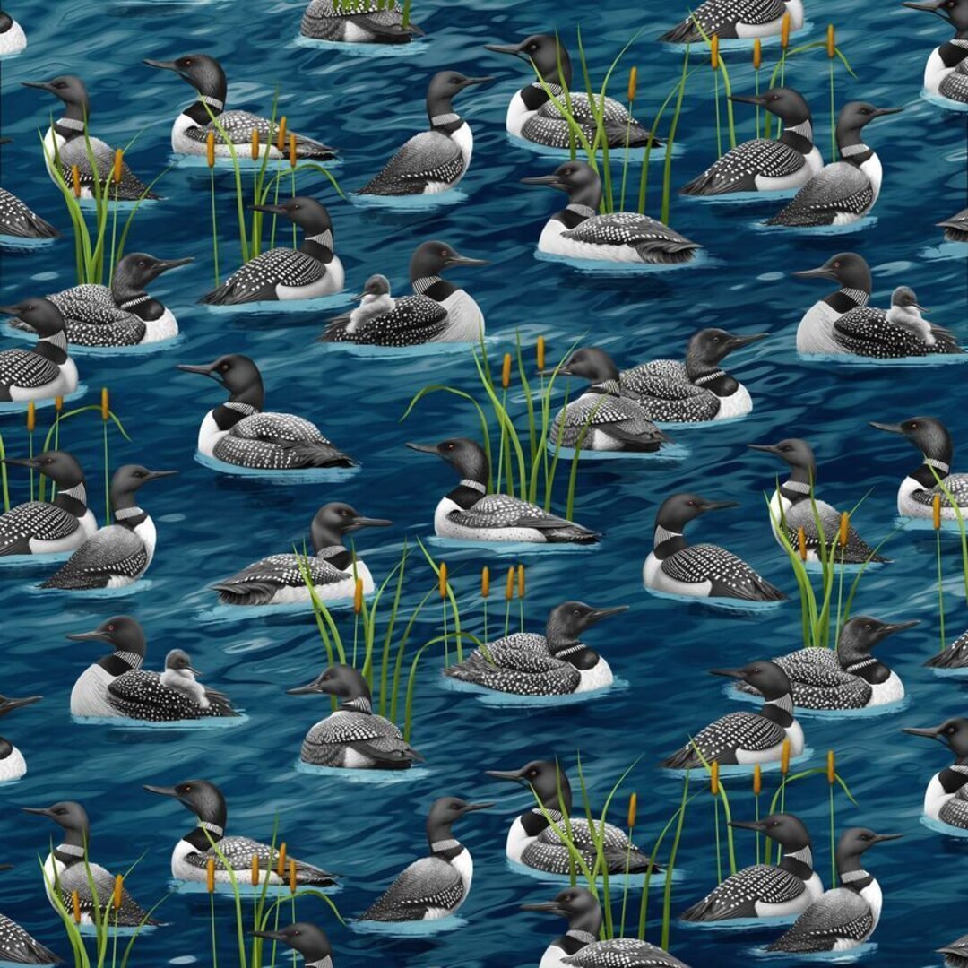 Loon Fabric Timeless Treasures Lake Life 100% Cotton Water Bird Fishing ...