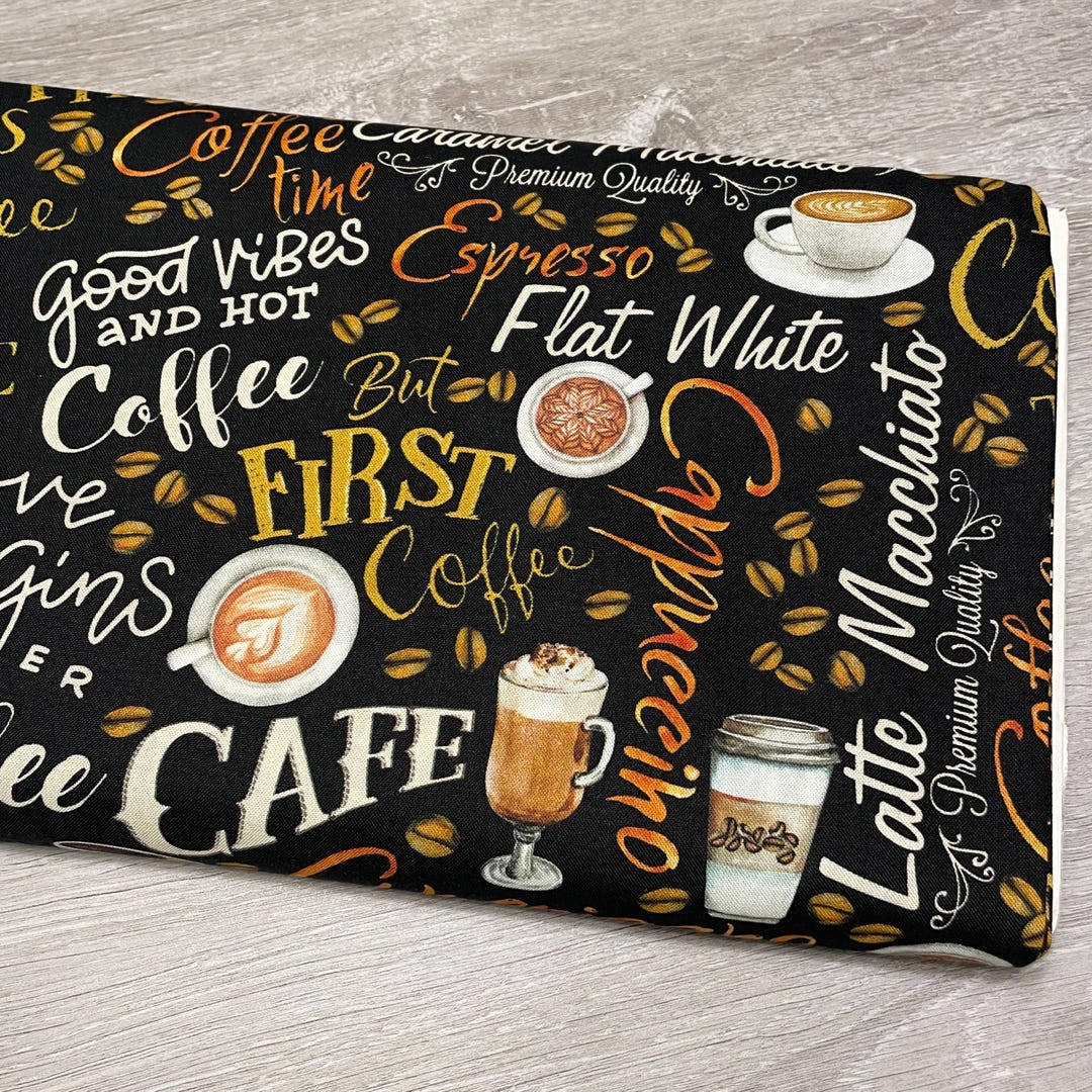 Coffee Fabric - Fresh Brewed Words by Benartex - 100% Cotton - Cafe ...