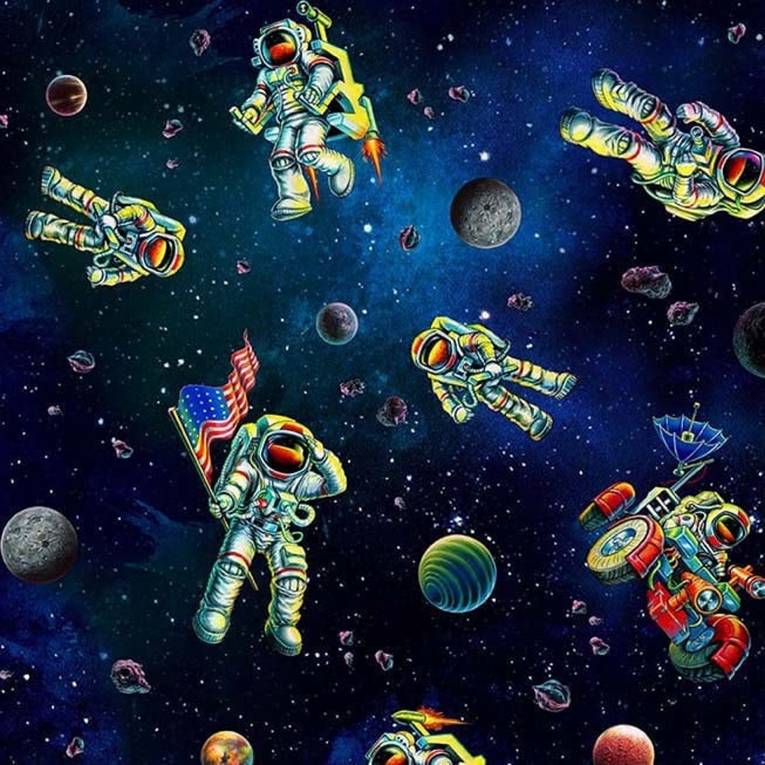 Astronaut Fabric Space Travelers Michael Miller 100% Cotton Solar System Material Space Fabric ...