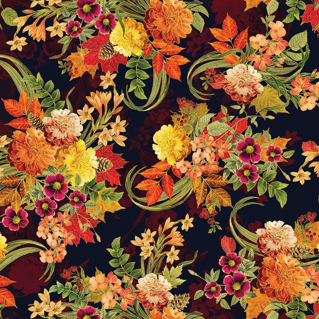 Thanksgiving Fabric With Metallic Accents Harvest Festival Benartex ...