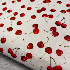 Cherry Fabric - Cute Cherries White - 100% Cotton - Kanvas Studios for ...