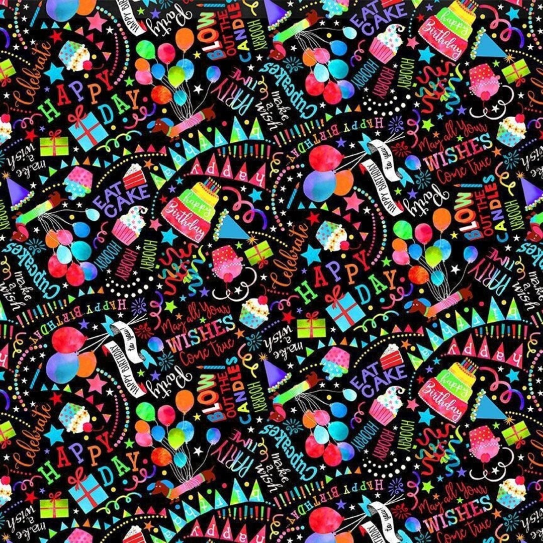 Happy Birthday Wishes Party Animal Collection 100% Cotton Fabric by ...