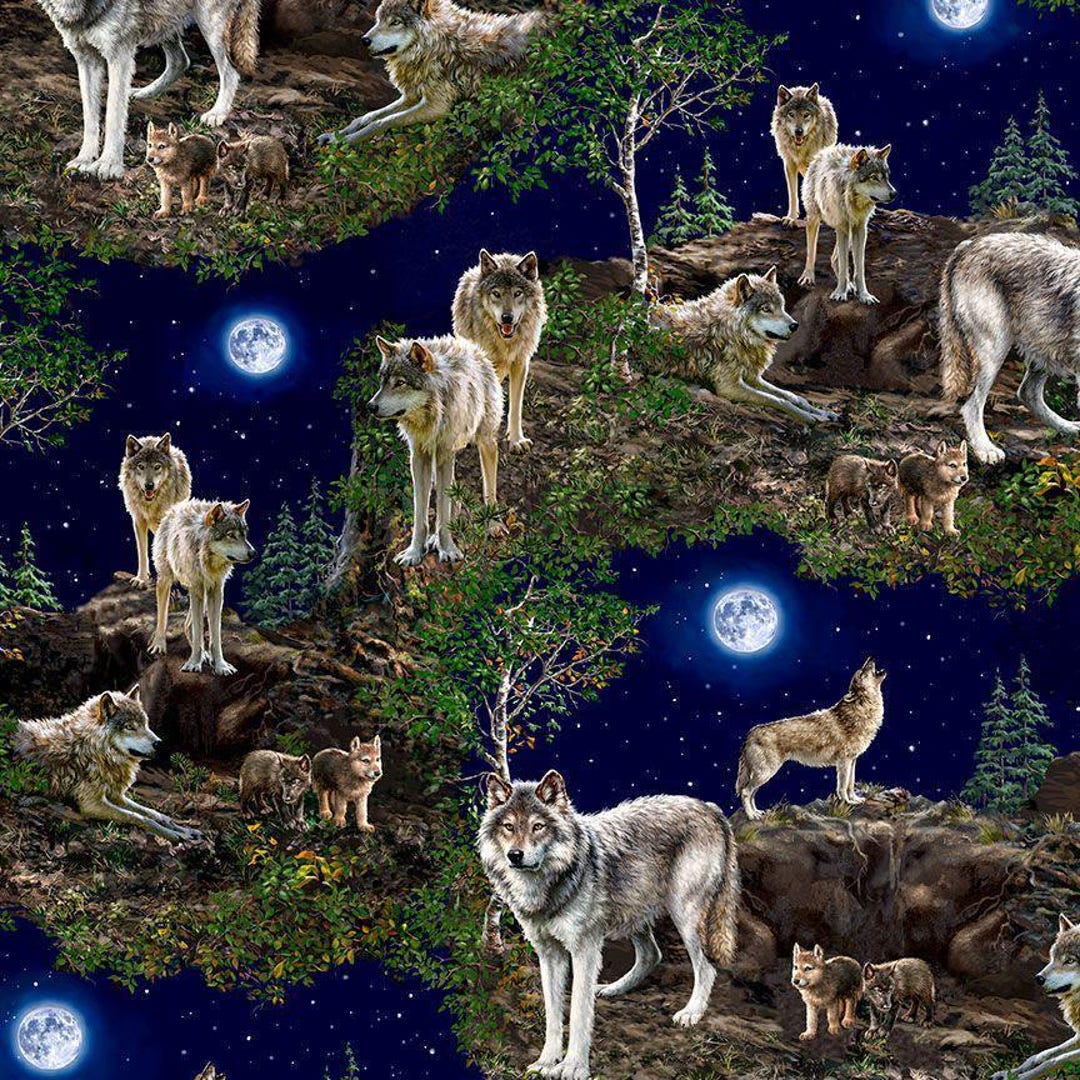 Wolf Fabric - Wolf Scenic - Timeless Treasures - 100% Cotton Fabric - Etsy