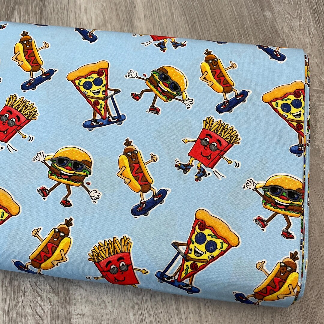 Fast Food Fabric - Burger Bar - 100% Cotton - 3 Wishes - Junk Food ...