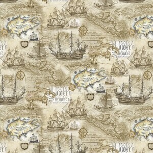 Treasure Map Fabric Benartex Top Shelf Collection 100% Cotton Sailboat ...