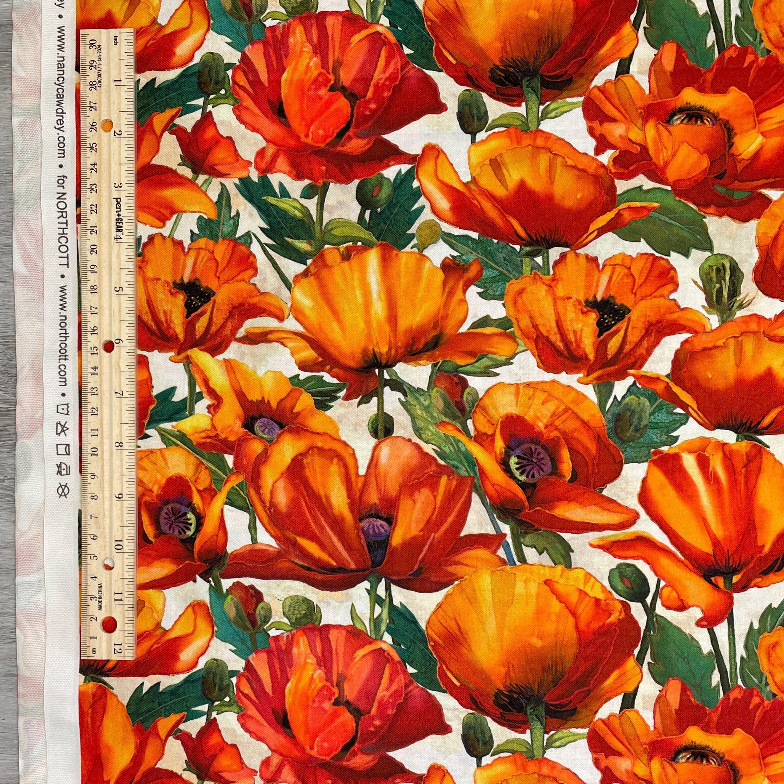 Northcott Poppy Flower Fabric - Packed Poppies on Cream - 100% Cotton ...