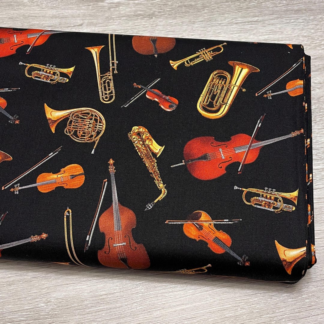 Musical Instruments Fabric - 100% Cotton - Jazz Collection - Elizabeth ...