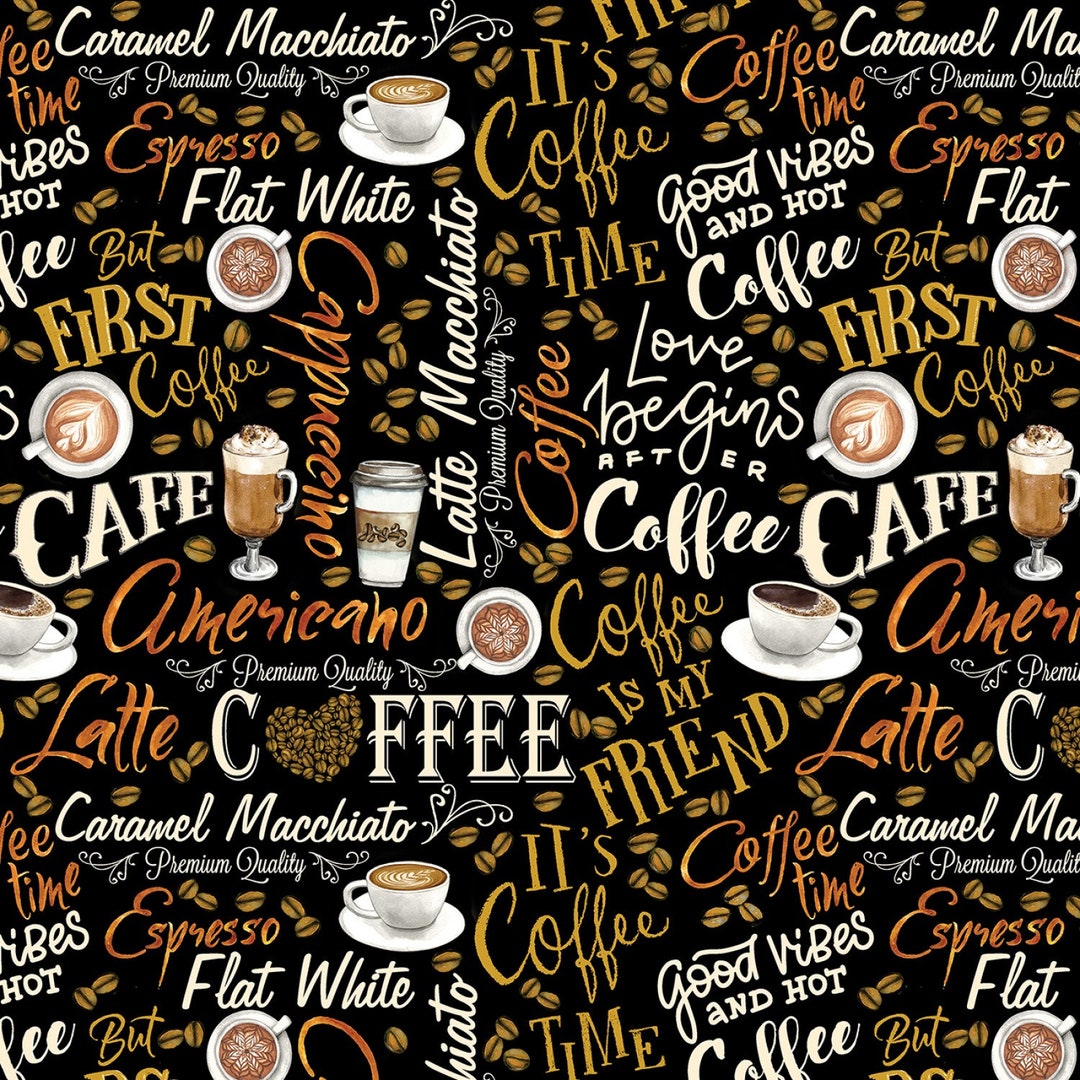 Coffee Fabric Fresh Brewed Words by Benartex 100% Cotton Cafe Theme ...