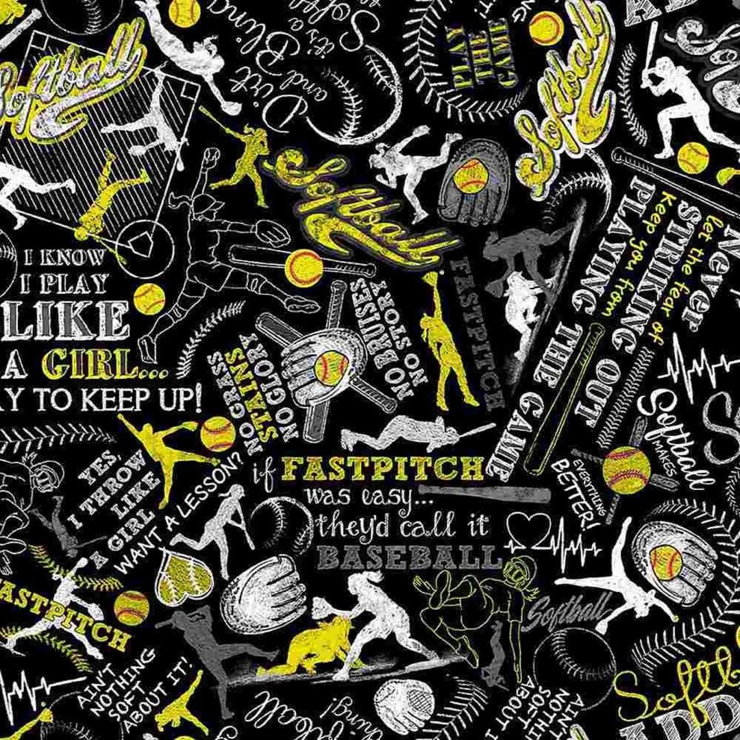 Girl's Softball Text Fabric 100% Cotton Fabric From Timeless Treasures ...