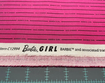 Barbie Cotton Fabric by the Yard Barbie Girl Logo Dot Hot Pink Riley ...