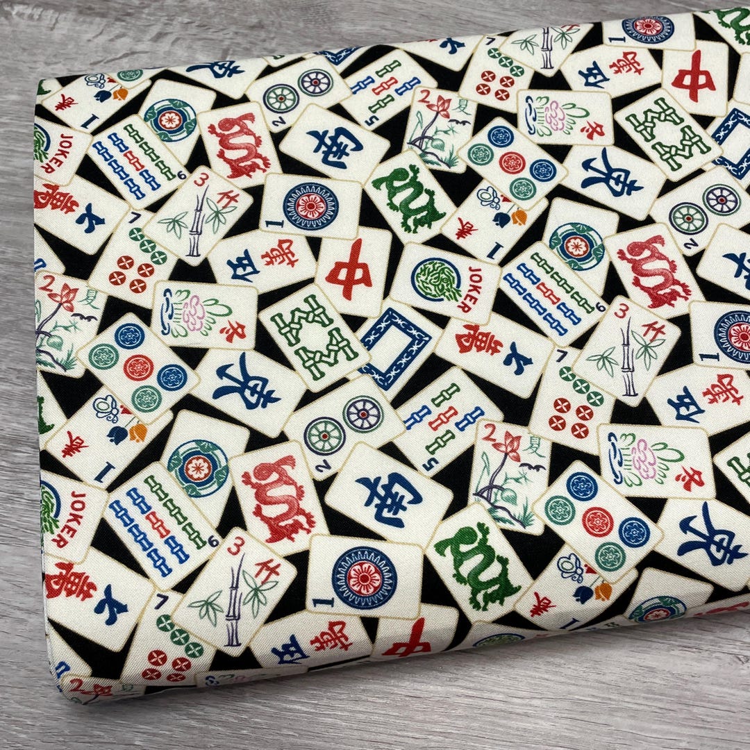 Mahjong Fabric - 100% Cotton - Timeless Treasures - FUN-CD2741 BLACK ...