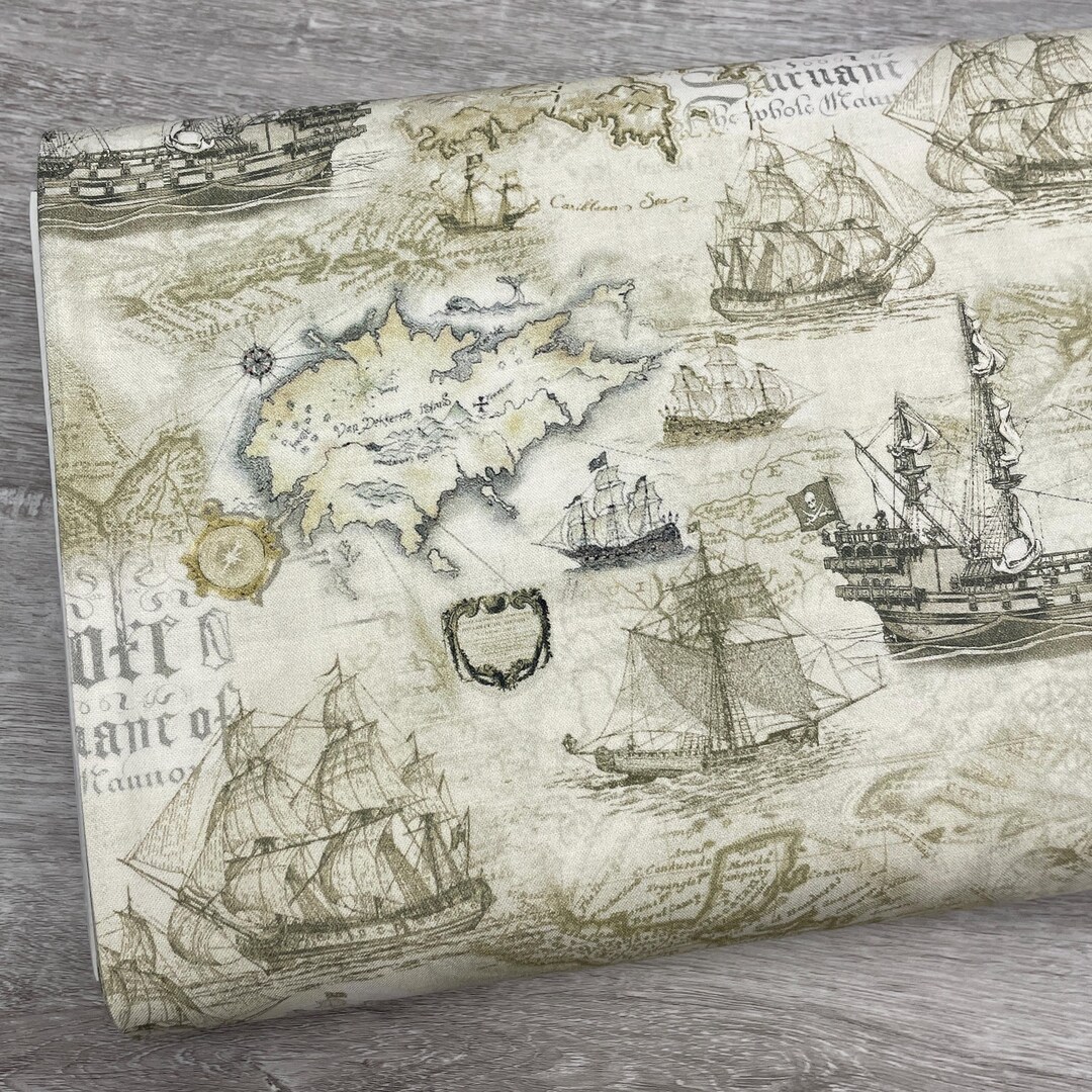 Treasure Map Fabric - Benartex Top Shelf Collection - 100% Cotton ...