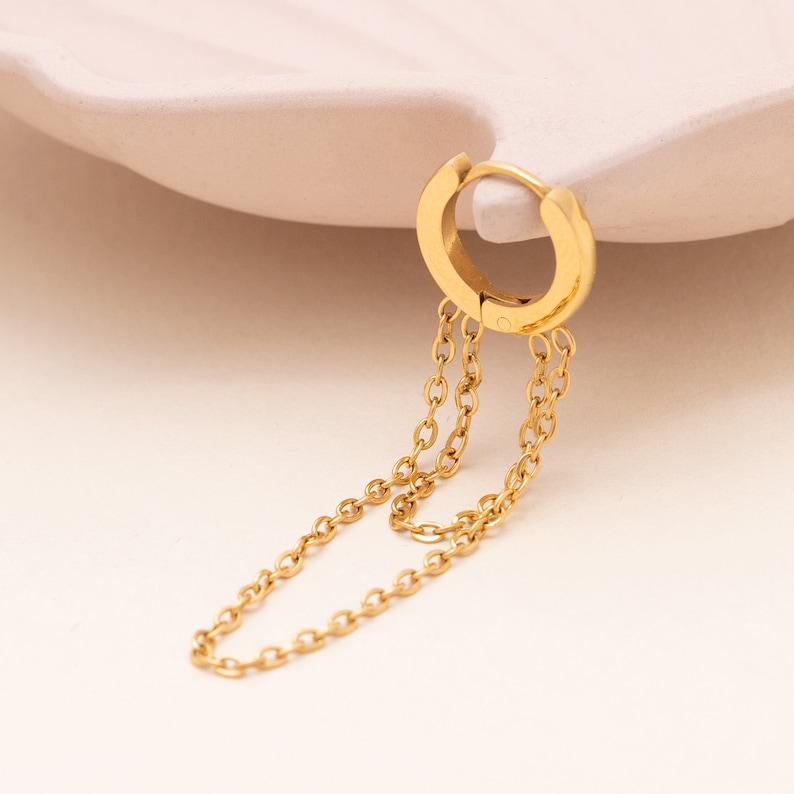 Dainty Gold Chain Hoop Earrings Double Chain Earrings Chain - Etsy