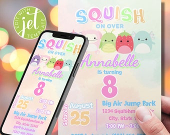 Squishmallow Birthday Invitation, Kids Birthday Party Invite, Girl Pink ...