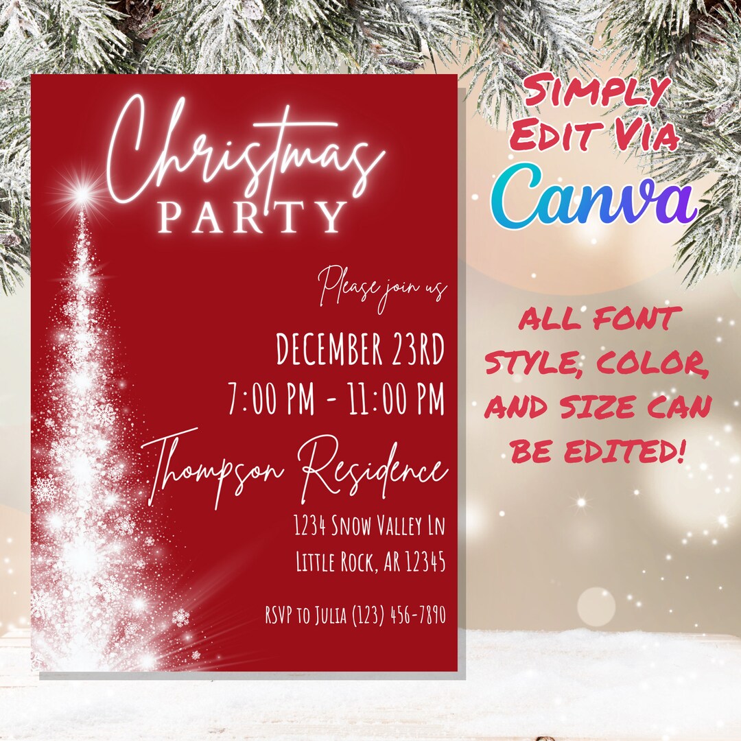 Elegant Red Christmas Invitation - Printable Instant Download, Template ...