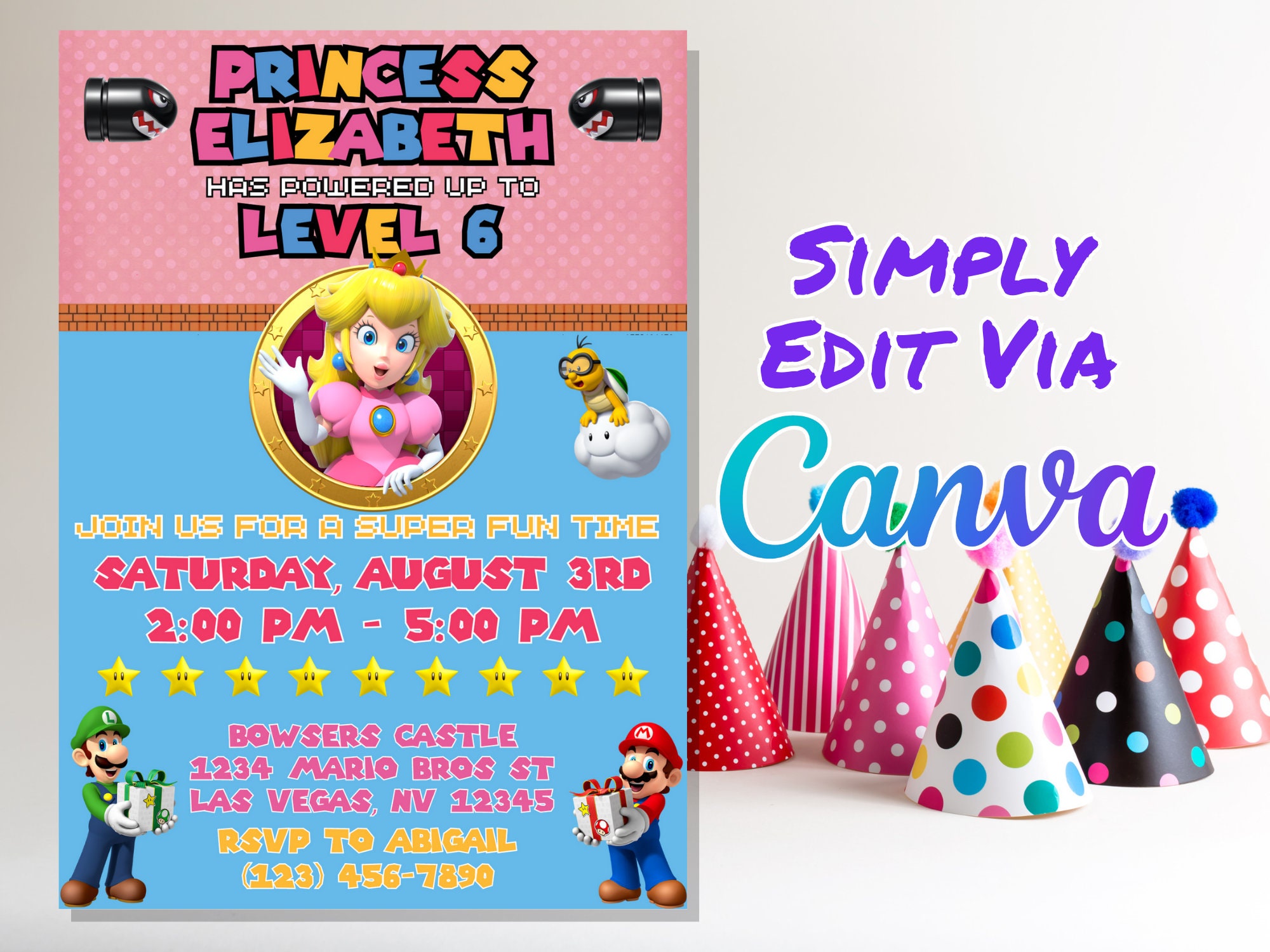 Invitación de princesa Peach invitación de fiesta de - Etsy México